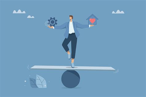 직장 시간과 가정 생활 관리 일과 개인 생활의 균형 일 스트레스와 행복한 삶 살기 기어와 가족 사이의 균형을 유지하는 사업가 벡터 디자인 일러스트 레이 션 일과 삶의 균형에