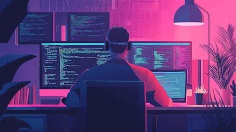 stylish digital workspace featuring a programmer focused on coding with