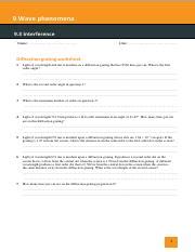 Diffraction Grating Worksheet Pdf 9 Wave Phenomena 9 3 Interference Name