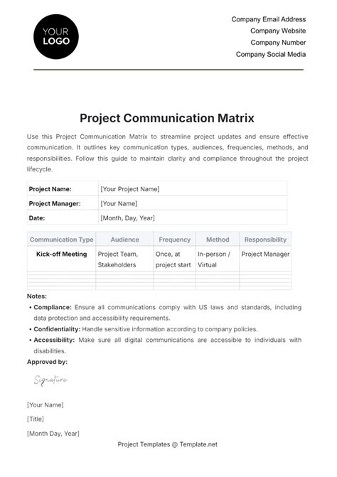 Free Project Communication Matrix Template To Edit Online