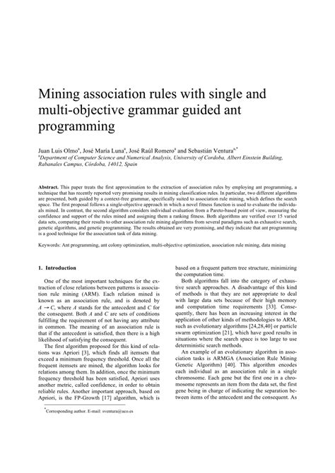 Pdf Mining Association Rules With Single And Multi Objective Grammar Guided Ant Programming