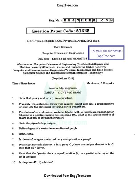 Ma3354 Discrete Mathematics Apr May 2024 Question Paper Download Pdf