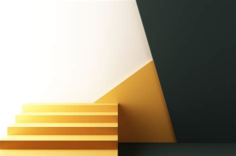 녹색과 노란색의 그늘에서 직사광선과 최소한의 추상 기하학적 배경 제품 프레젠테이션 3d 렌더링을 위한 빈 연단으로 장면을 선보입니다 0명에 대한 스톡 사진 및 기타 이미지