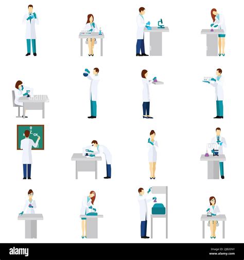 Scientist Person Flat Icons Set With Men And Women In Laboratory Isolated Vector Illustration