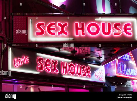 Neon Lights For The Sex House In The St Pauli District Of Hamburg