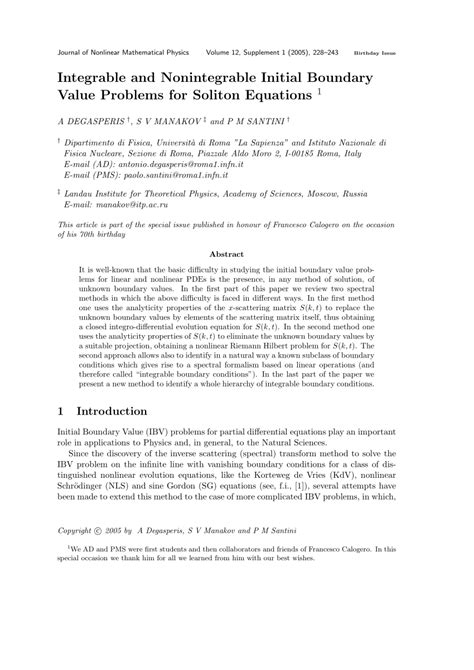 Pdf Integrable And Nonintegrable Initial Boundary Value Problems For Soliton Equations