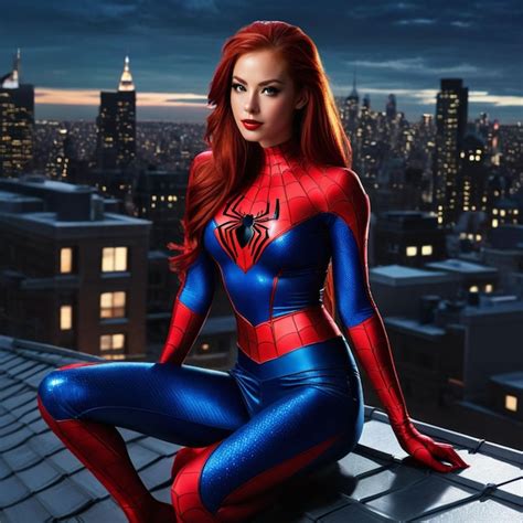 Premium Photo Beautiful Girl Merry Jane In A Spiderman Costume