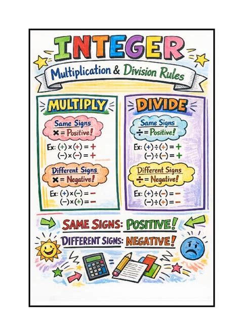 Multiplying And Dividing Integers Rules And Tricks Anchor Chart Tpt