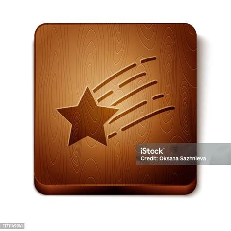 흰색 배경에 고립 된 갈색 떨어지는 별 아이콘입니다 스타 트레일과 스타 스타 운석 운석 혜성 소행성 스타 아이콘 나무 사각형 버튼입니다 벡터 일러스트레이션 개념에 대한 스톡