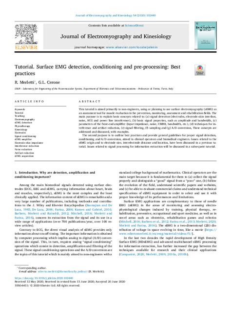 Pdf Tutorial Surface Emg Detection Conditioning And Pre Processing Best Practices