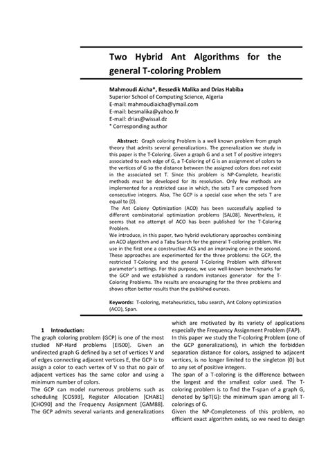Pdf Two Hybrid Ant Algorithms For The General T Colouring Problem