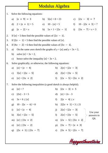 Modulus Algebra Over 30 Questions With Answers Teaching Resources