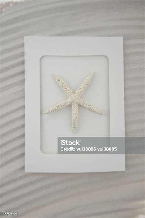 바다 여름 개념입니다 해양 장식입니다 화이트 프레임에 바다 흰색 별입니다 모래 질감 배경에 불가사리와 바다 엽서 0명에 대한 스톡 사진 및 기타 이미지 Istock
