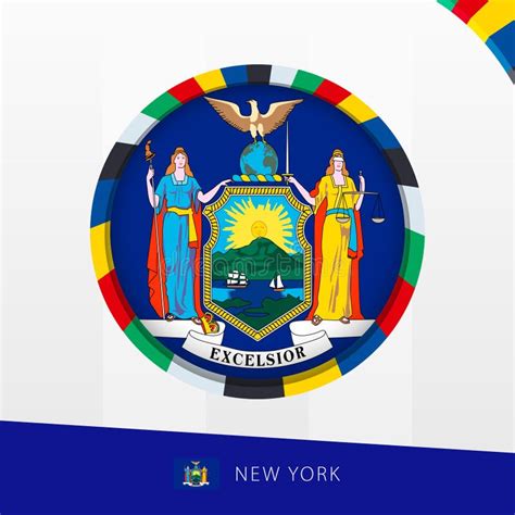 New York Flag With Colorful Circle Border Stock Vector Illustration