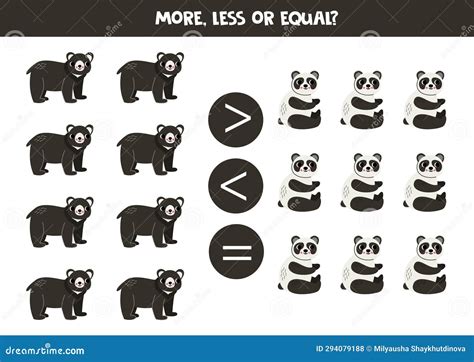 Grater Less Or Equal With Cartoon Black Bears And Pandas Stock Vector Illustration Of