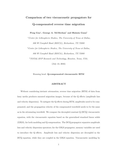 Pdf Comparison Of Two Viscoacoustic Propagators For Q Compensated Reverse Time Migration