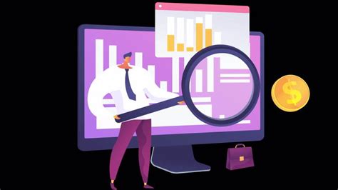 A Man Analyzing Business Graphs From Monitor With Magnifying Glass 2d Cartoon Animation On Alpha
