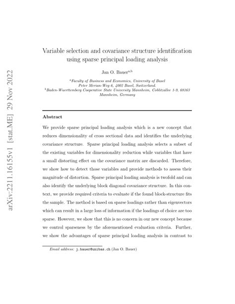 Pdf Variable Selection And Covariance Structure Identification Using Sparse Principal Loading