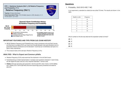 Relative Frequency Practice Hsc Questions Std 1 Statistical Analysis Std 1 S2 Relative