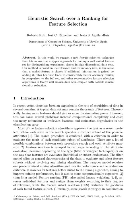 Pdf Heuristic Search Over A Ranking For Feature Selection