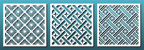 레이저 컷 파멜 템플릿 벡터 세트 추상 기하학적 패턴 스텐실 금속 절단 종이 예술 프렛워크 목재 조각 카드 배경 벽 패널