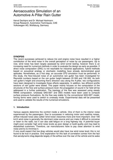 Pdf Aeroacoustics Simulation Of An Automotive A Pillar Wind Noise