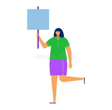 Young Adult Woman Holding Blank Protest Sign Casual Female Activist