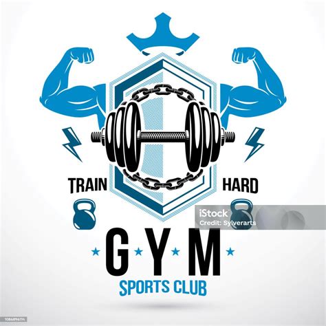 디스크 무게 아령 강철 체인에 의해 포위 하 고 팔 근육 운동 팔 뚝으로 구성 되어 있습니다 역도 클럽 개념 벡터 상징 건강한 생활방식에 대한 스톡 벡터 아트 및 기타