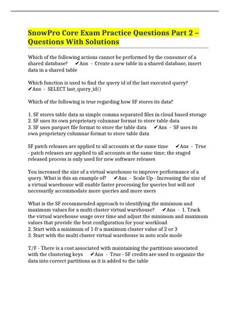Snowpro Core Exam Practice Questions Part 2 Questions With Solutions Snowpro Certification