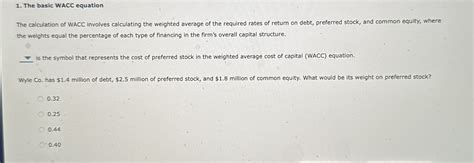 The Basic Wacc Equationthe Calculation Of Wacc