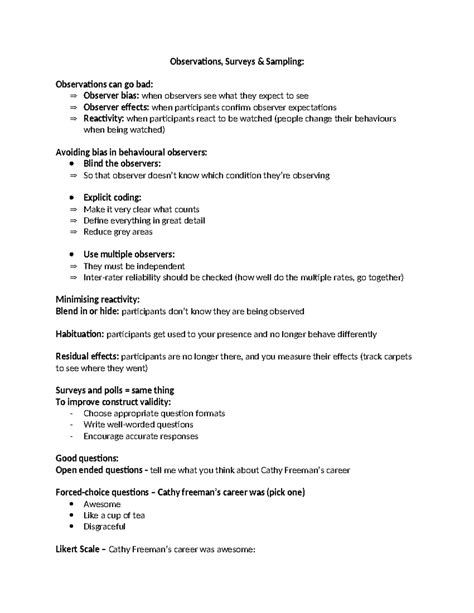week 9 psyc1000 notes observations surveys and sampling