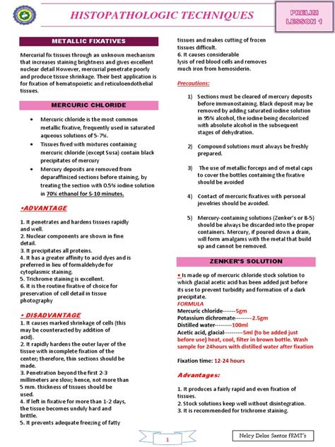 Metallic Fixatives Pdf Fixation Histology Staining
