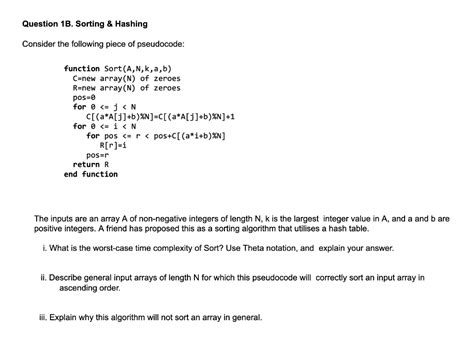 Solved Question B Sorting Hashing Consider The Following Chegg