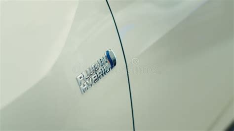 Plug In Hybrid Electric Vehicle Close Up Of Ev Hybrid Car Logo Stock Image Image Of Ecology