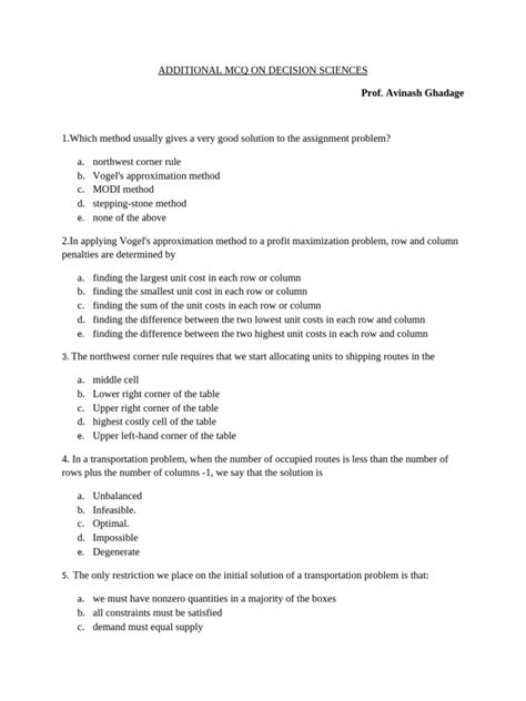 New Mcqs Ds Pdf Mathematical Optimization Linear Programming