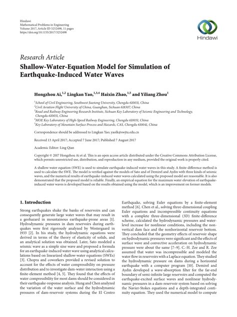 Pdf Shallow Water Equation Model For Simulation Of Earthquake Induced Water Waves