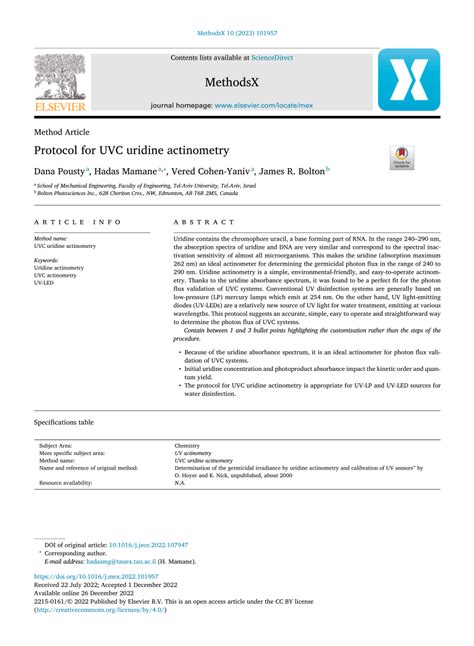 Pdf Protocol For Uvc Uridine Actinometry