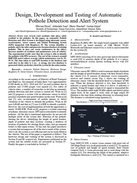 design development and testing of automatic pothole detection and