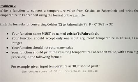 solved problem 2 write a function to convert a temperature