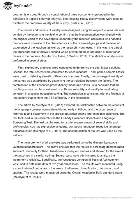 Validity And Reliability In Education Words Research Paper Example