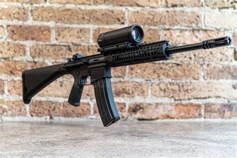 Tactical Assault Rifle With Scope And Accessories Stock Illustration