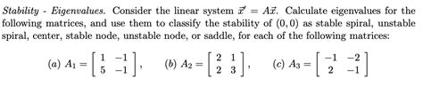 Solved Stability Eigenvalues Consider The Linear System A