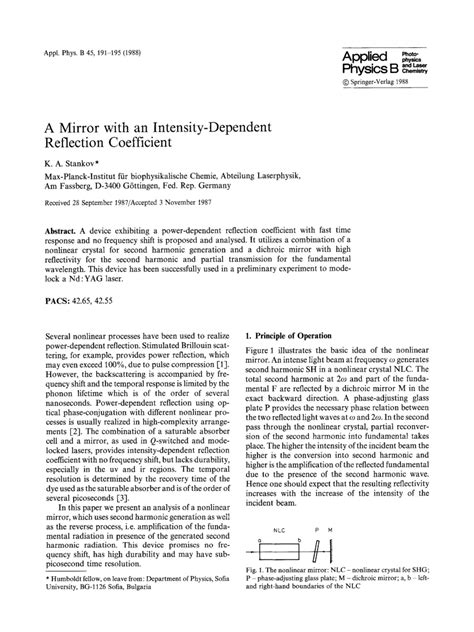 Pdf A Mirror With An Intensity Dependent Reflection Coefficient