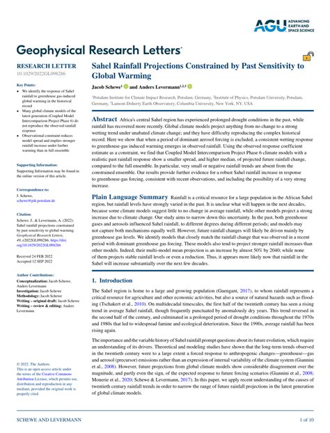 Pdf Sahel Rainfall Projections Constrained By Past Sensitivity To Global Warming