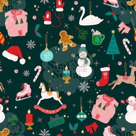Christmas Holiday Tossed Pattern Digital Seamless Repeat Pattern For