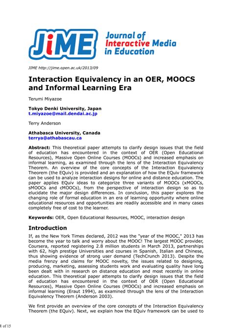 Pdf Interaction Equivalency In An Oer Moocs And Informal Learning Era