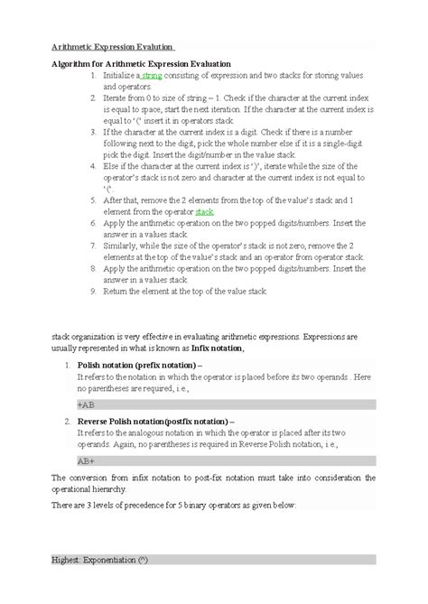 Evaluate Arithmetic Expression Arithmetic Expression Evalution Algorithm For Arithmetic