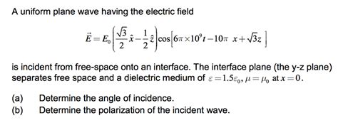 Solved A Uniform Plane Wave Having The Electric Field 3a 1 2