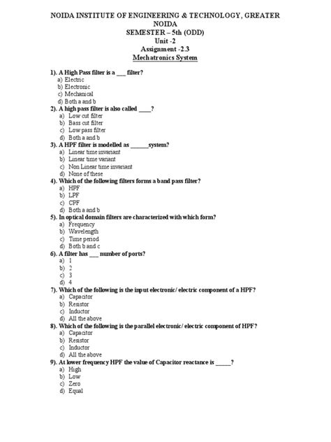 Mechatronics 23 Pdf Electronic Filter Low Pass Filter