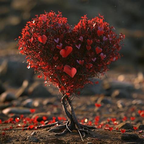 Premium Photo A Heart Shaped Tree With Red Hearts On It